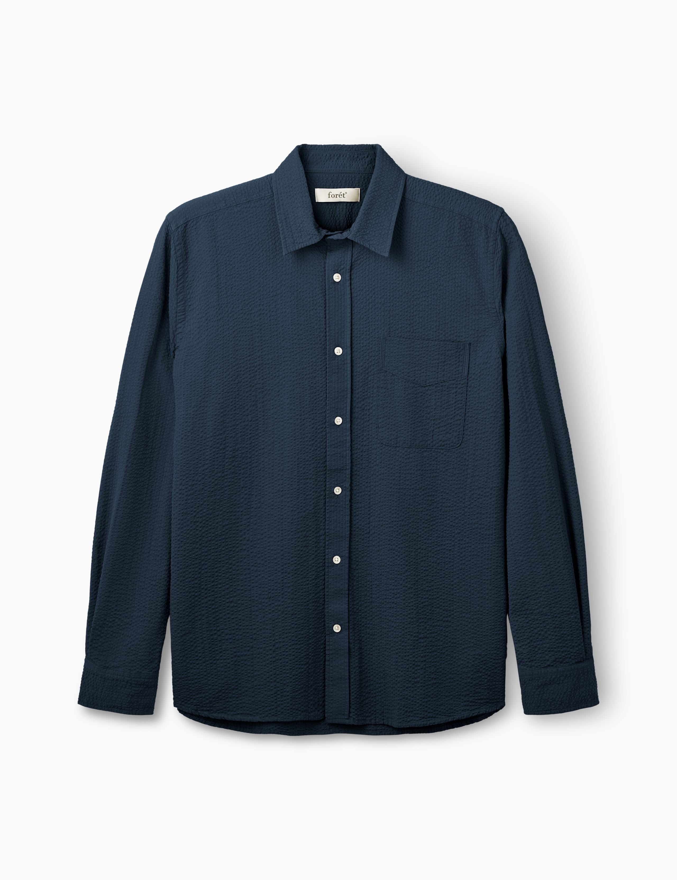 MAPLE REGULAR FIT SEERSUCKER SHIRT - NAVY – foret
